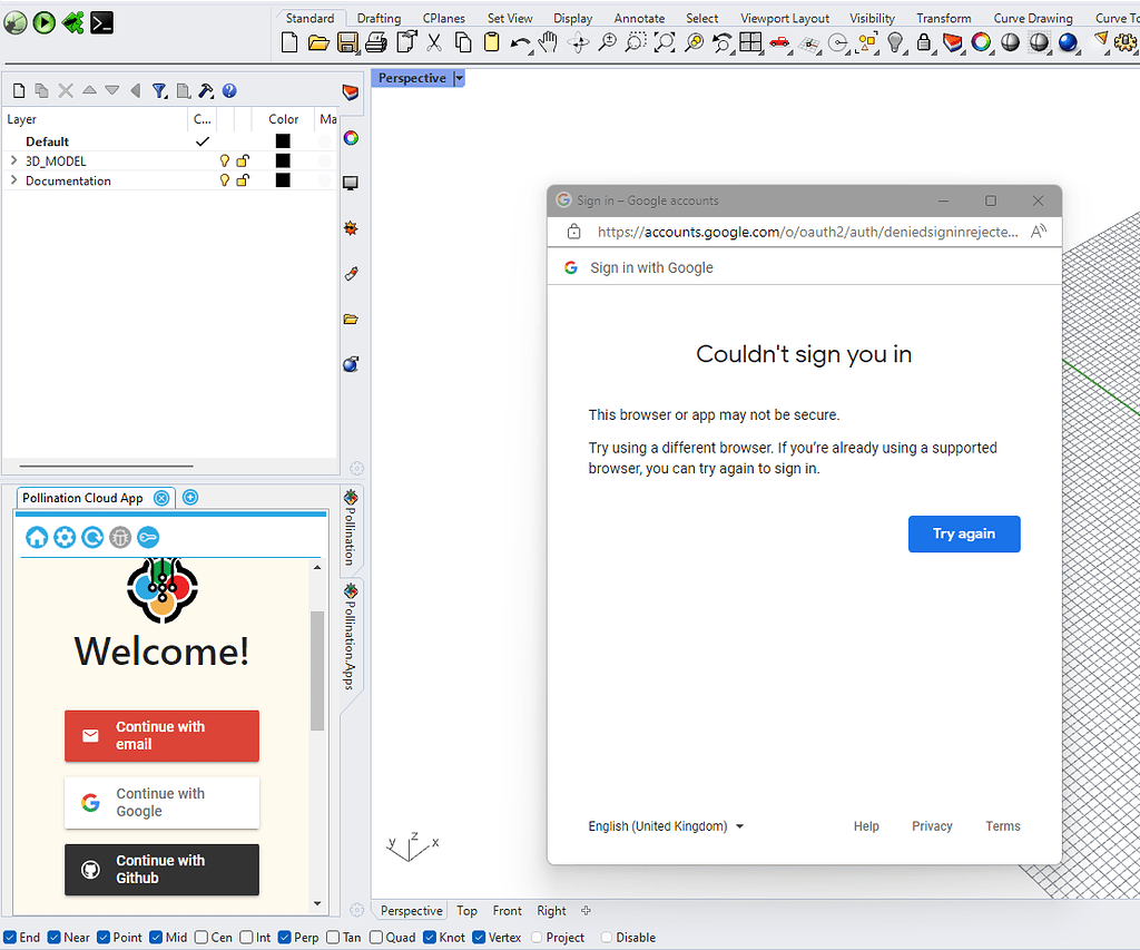 Login issue for Rhino Pollination apps - Rhino Plugin - Pollination ...